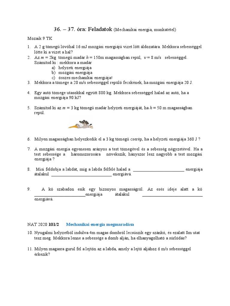 Óra: Feladatok: Mechanikai Energia Megmaradása | PDF