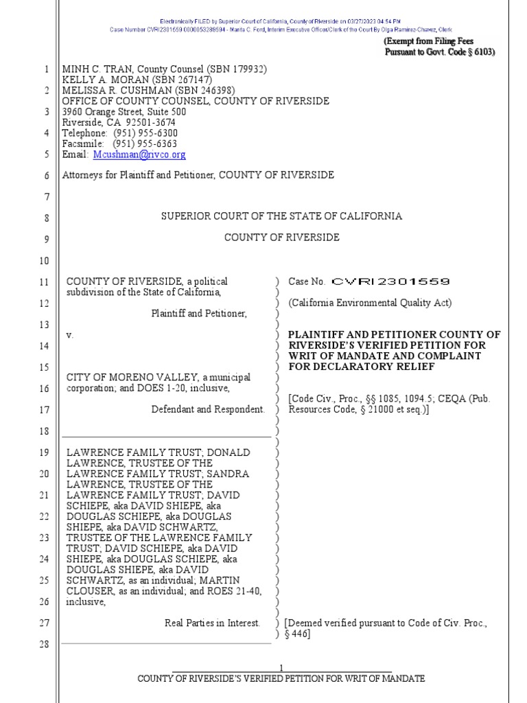 Riverside County Lawsuit Against Moreno Valley Over Parking Lot Near ...