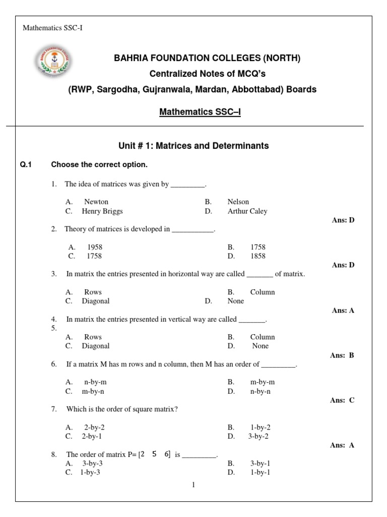 Other Boards MCQS | PDF | Matrix (Mathematics) | Rational Number