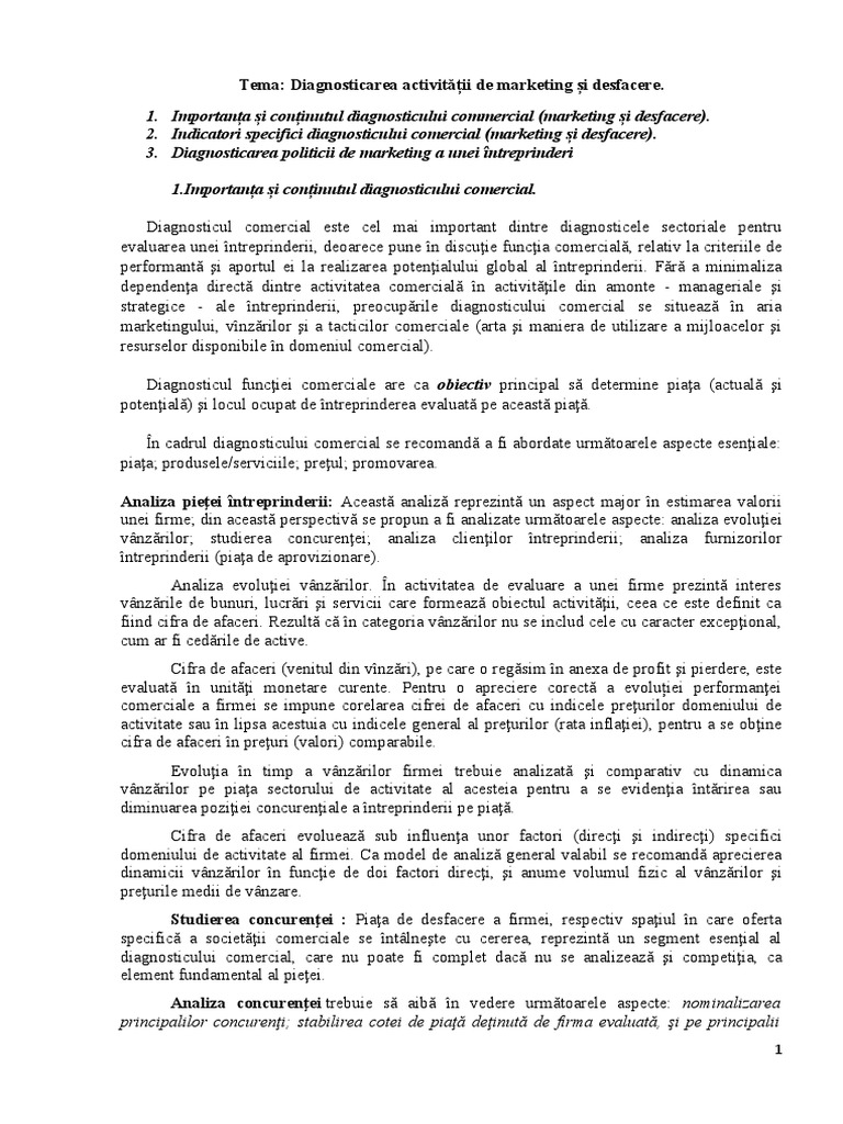Tema 2.diagnosticul Comercial | PDF