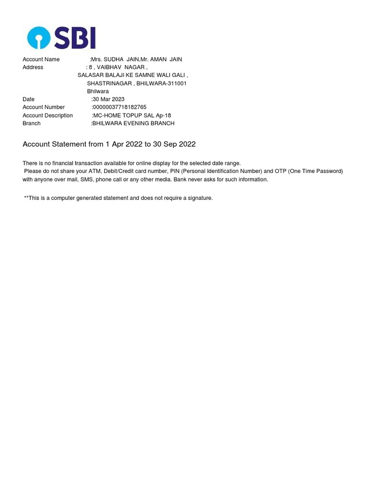 Account Statement From 1 Apr 2022 To 30 Sep 2022 | PDF
