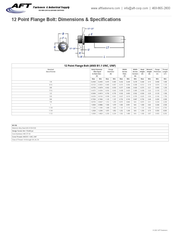 12 Point Flange Bolt Dimensions & Specs | PDF | Screw | Metalworking