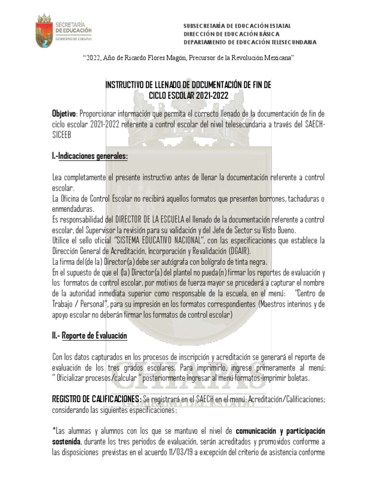 Instructivo de Llenado de Documentación de Fin de Cursos 21-22 | PDF | Evaluación | México