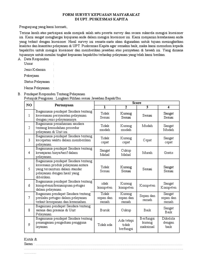 Form Survey Kepuasan Masyarakat | PDF