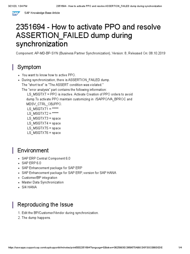 How To Activate PPO and Resolve ASSERTION - FAILED Dump During Synchronization | PDF | Data ...