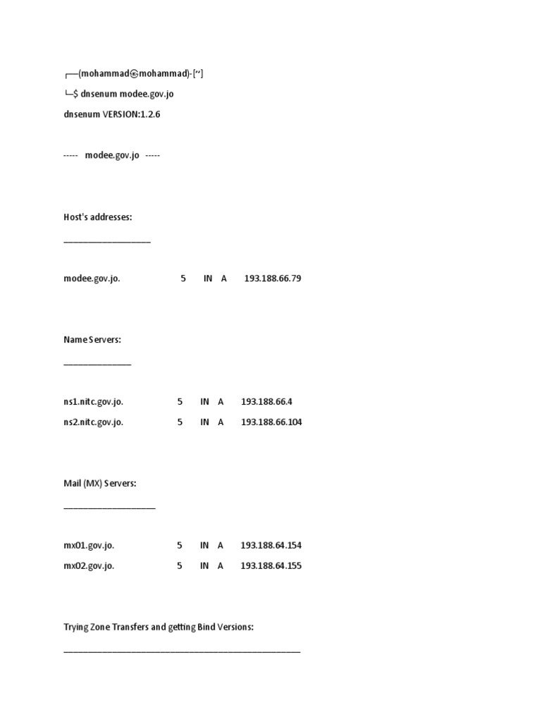 DNS Enumeration and Nmap Scans for modee.gov.jo | PDF | Hypertext Transfer Protocol | Internet ...