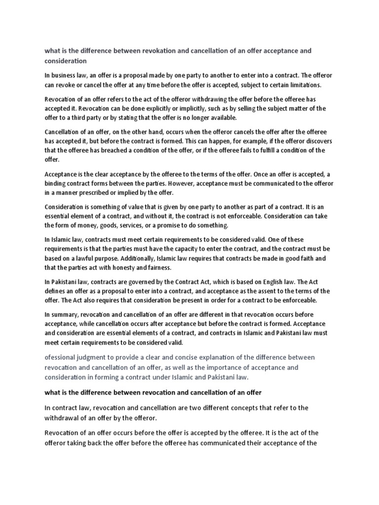 What Is The Difference Between Revokation and Cancellation of An Offer ...