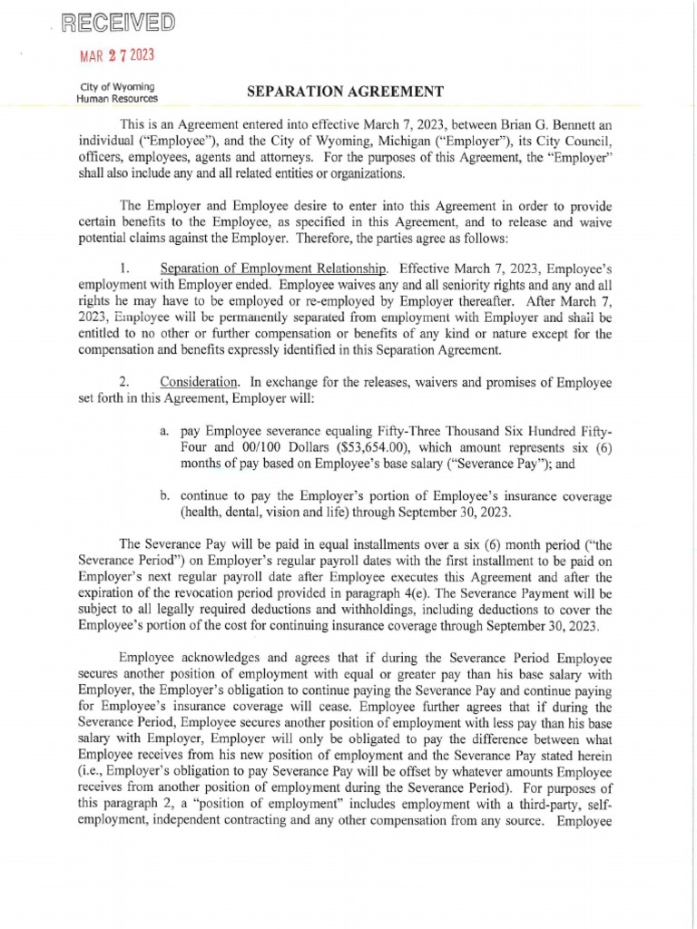 Bennett Signed Agreement | PDF