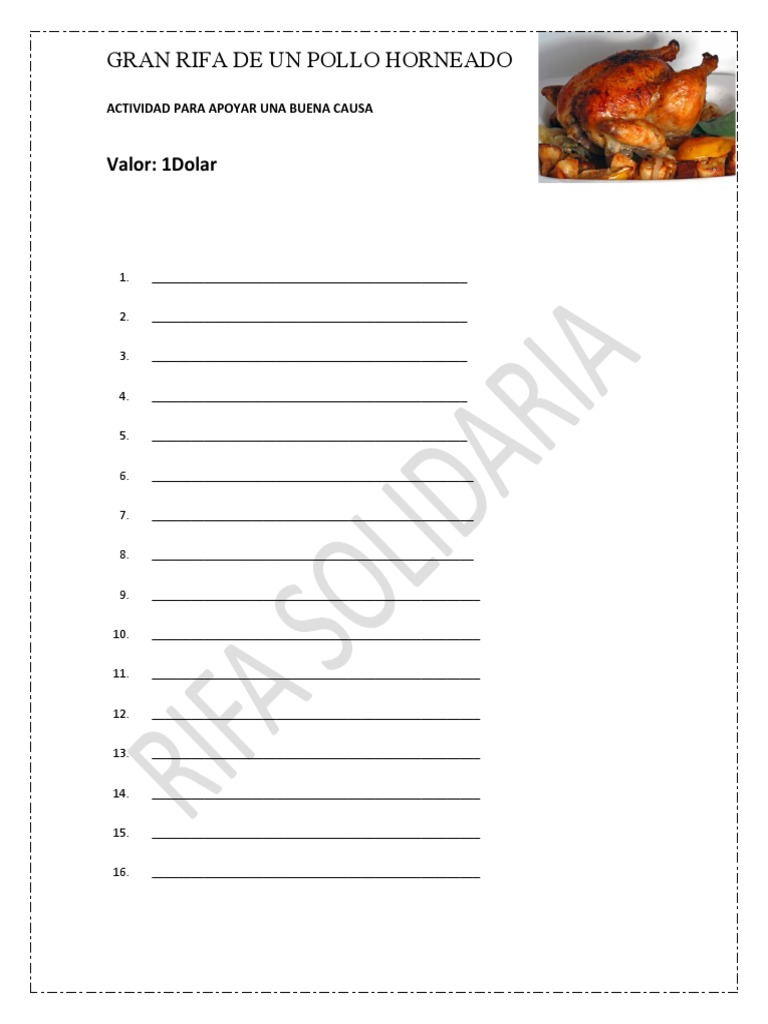 Gran Rifa de Un Pollo Horneado: Valor: 1dolar | PDF