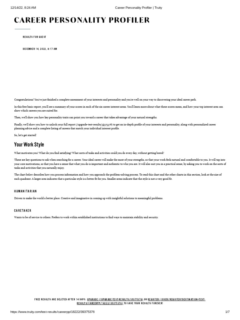 Career Personality Profiler: Your Work Style | PDF