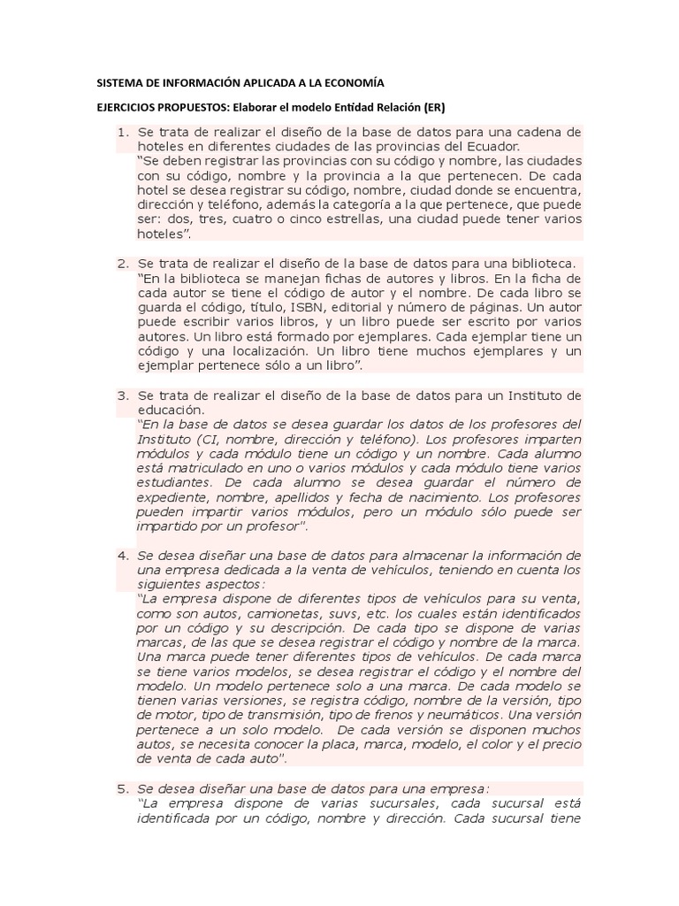 Modelos ER para Bases de Datos Diversas | PDF | Bases de datos ...