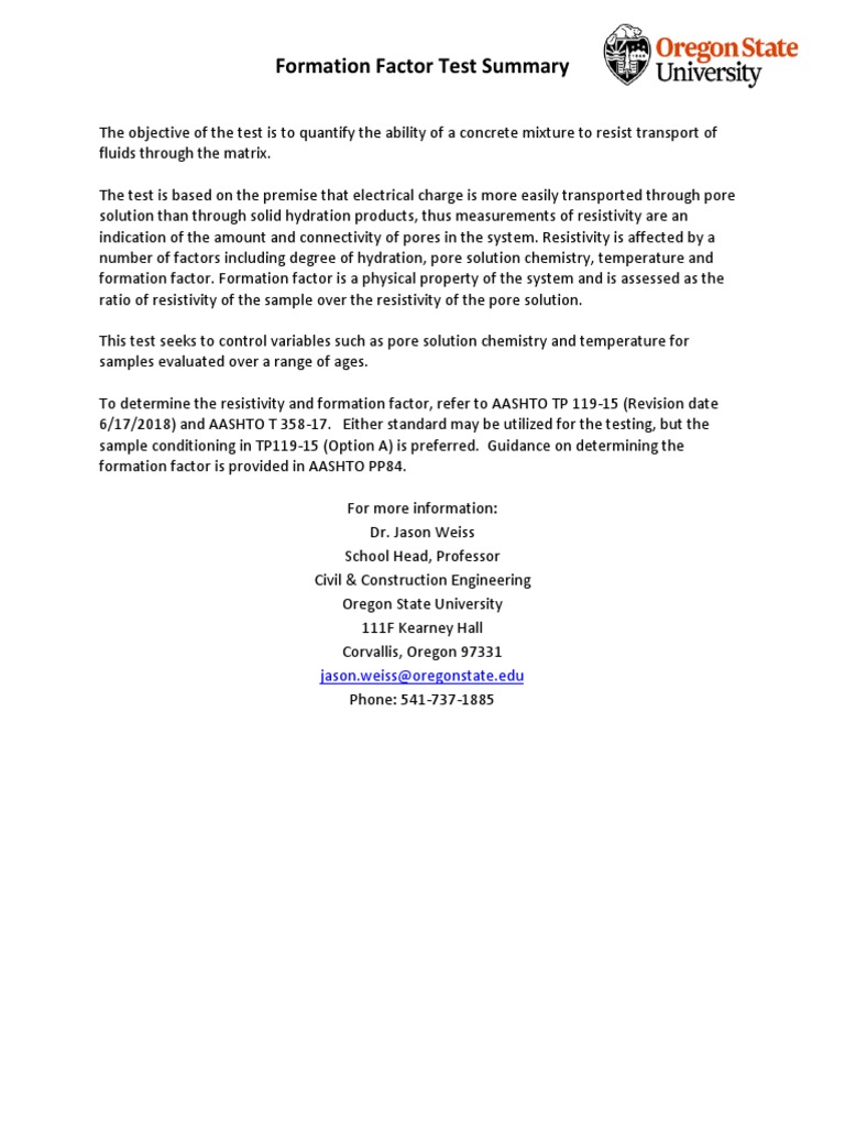 Test-Summary Formation Factor | PDF | Electrical Resistivity And ...