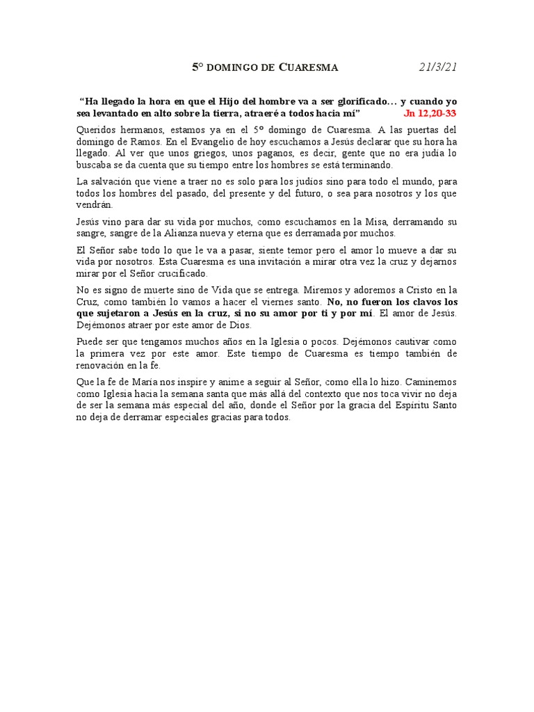 Homilía 5° Domingo de Cuaresma | PDF