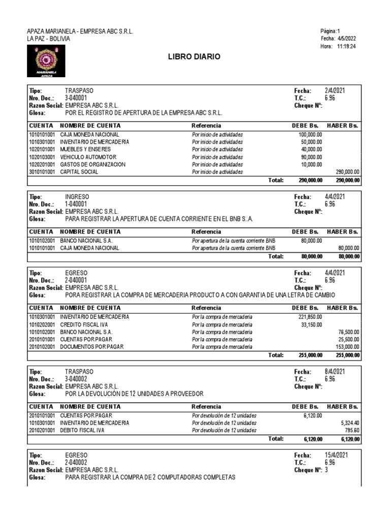 Libro Diario | PDF | Depreciación | Bancos