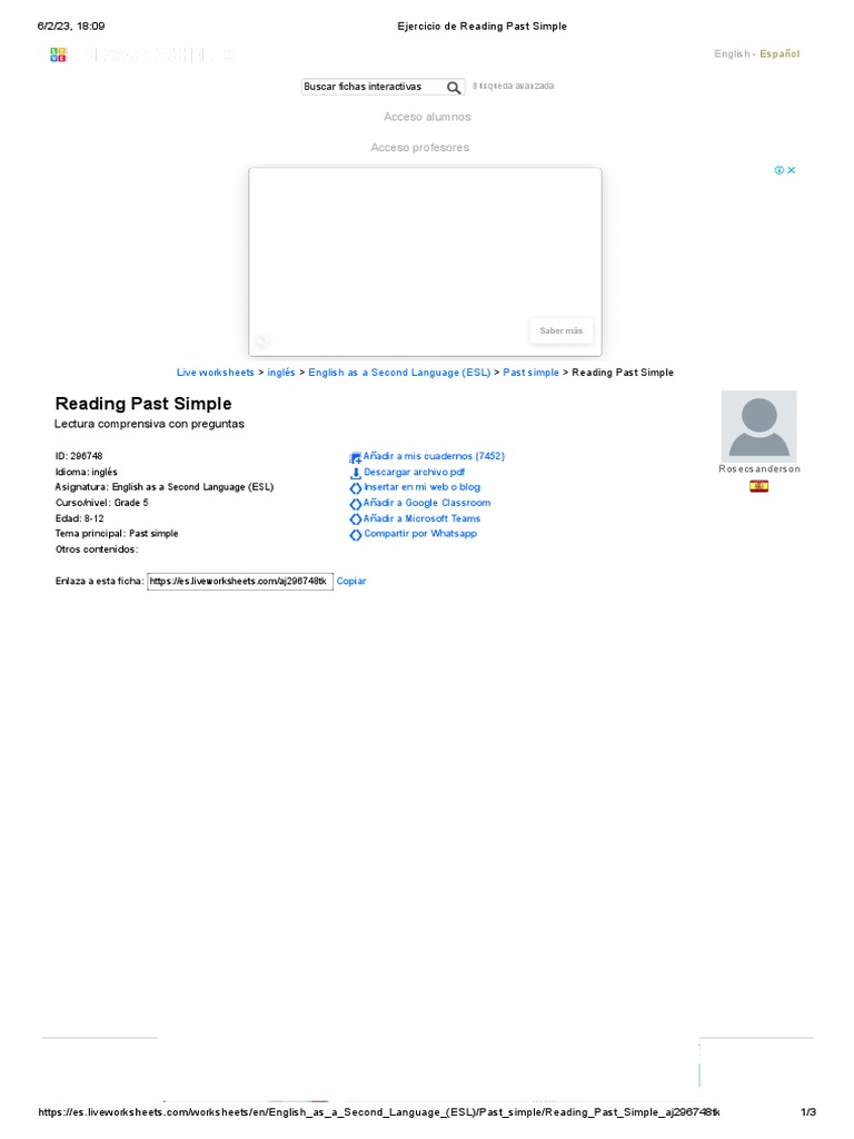 Ejercicio de Reading Past Simple | PDF