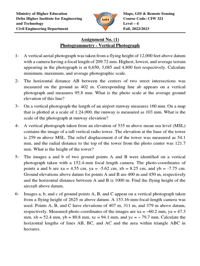 01 Assignment (1) - Photogrammetry-Vertical Photograph | PDF | Sea ...
