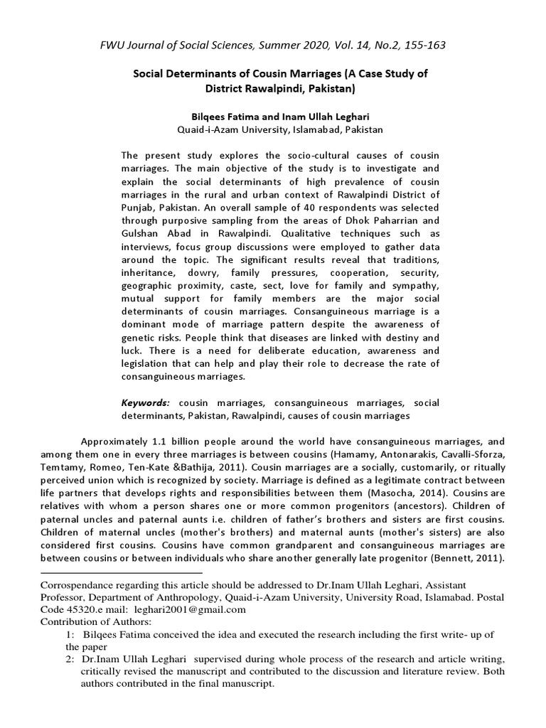 Social Determinants of Cousin Marriages | PDF | Family | Marriage