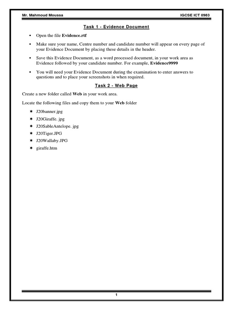 Task 1 - Evidence Document: Mr. Mahmoud Moussa Igcse Ict 0983 | PDF | Spreadsheet | World Wide Web