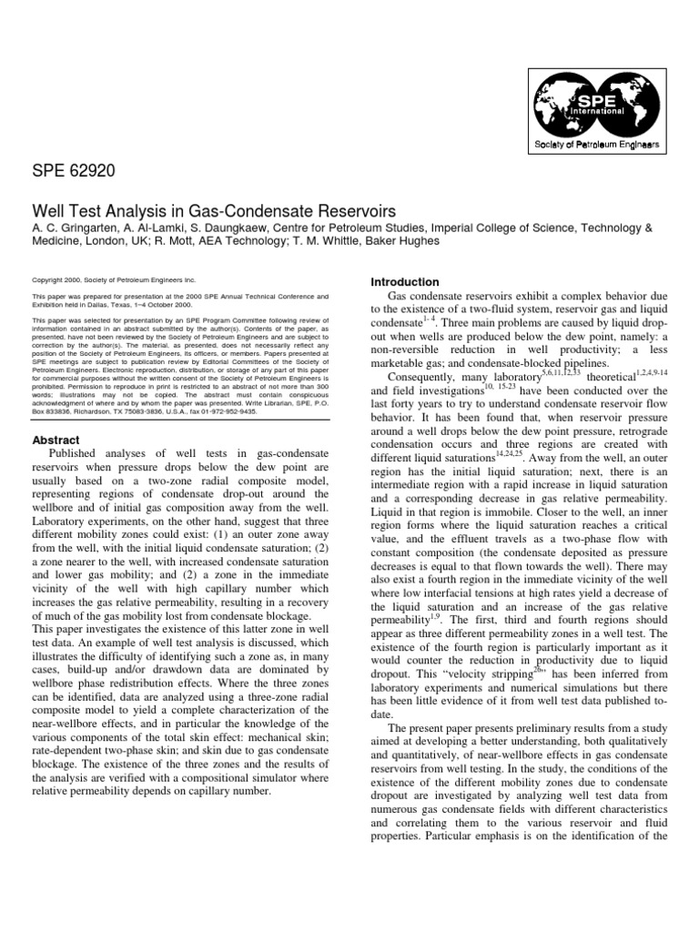 Well Test Analysis in Gas-Condensate Reservoirs | PDF