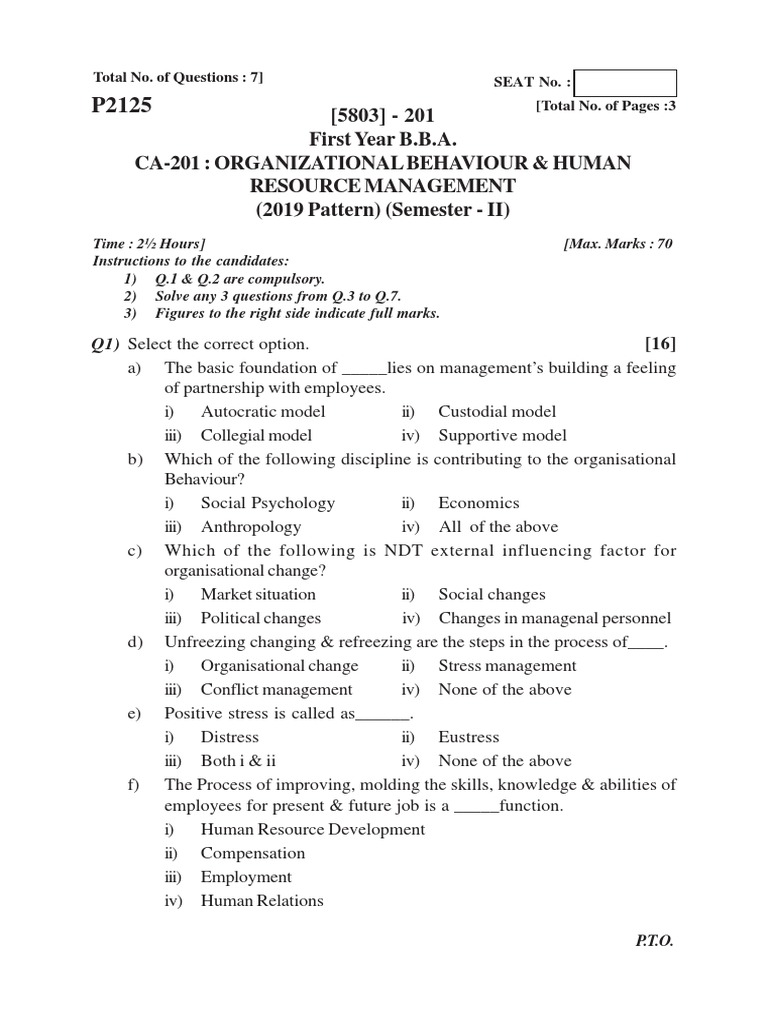 B.B.A. (C. A.) - Sem-II Question Papers | PDF | Human Resource Management | World Wide Web