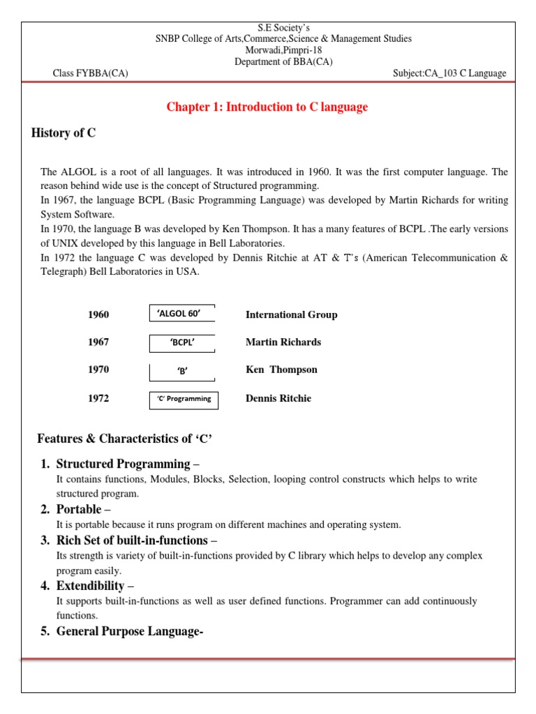 CA-103-C-Language Notes | PDF | Data Type | Control Flow