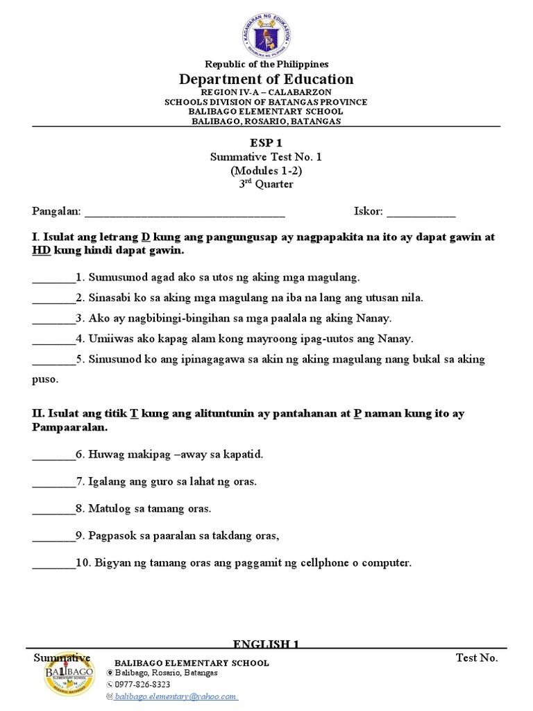 Summative Test 1 3RD | PDF