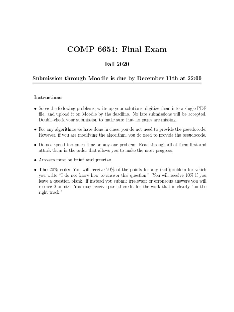 COMP 6651 Final Exam Instructions | PDF | Graph Theory | Mathematical ...