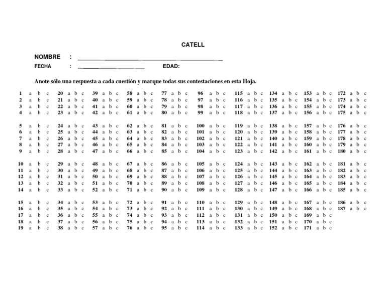 16PF Hoja de Respuestas. | PDF