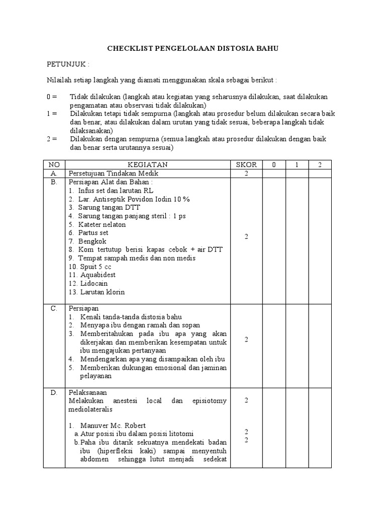 Checklist Distosia Bahu | PDF | Pengembangan Diri | Kesehatan Holistik