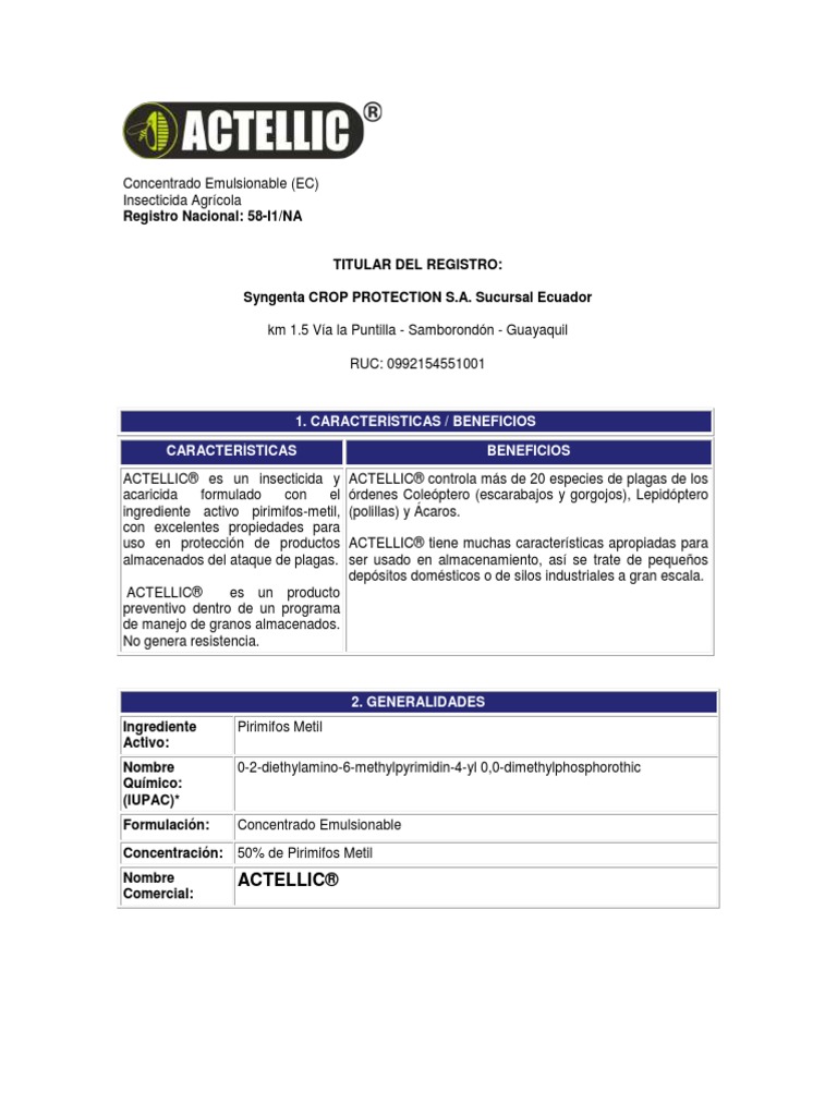Actellic | PDF | Agua | Acetilcolina