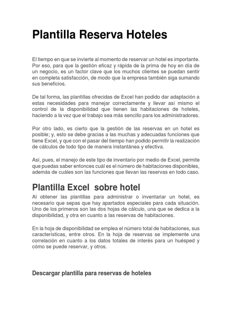 Plantilla Reserva Hoteles | PDF