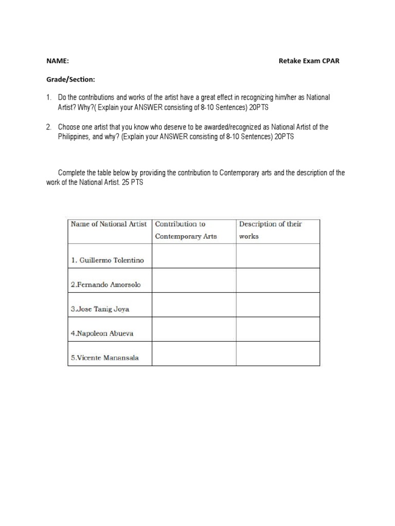 Name: Retake Exam CPAR Grade/Section | PDF