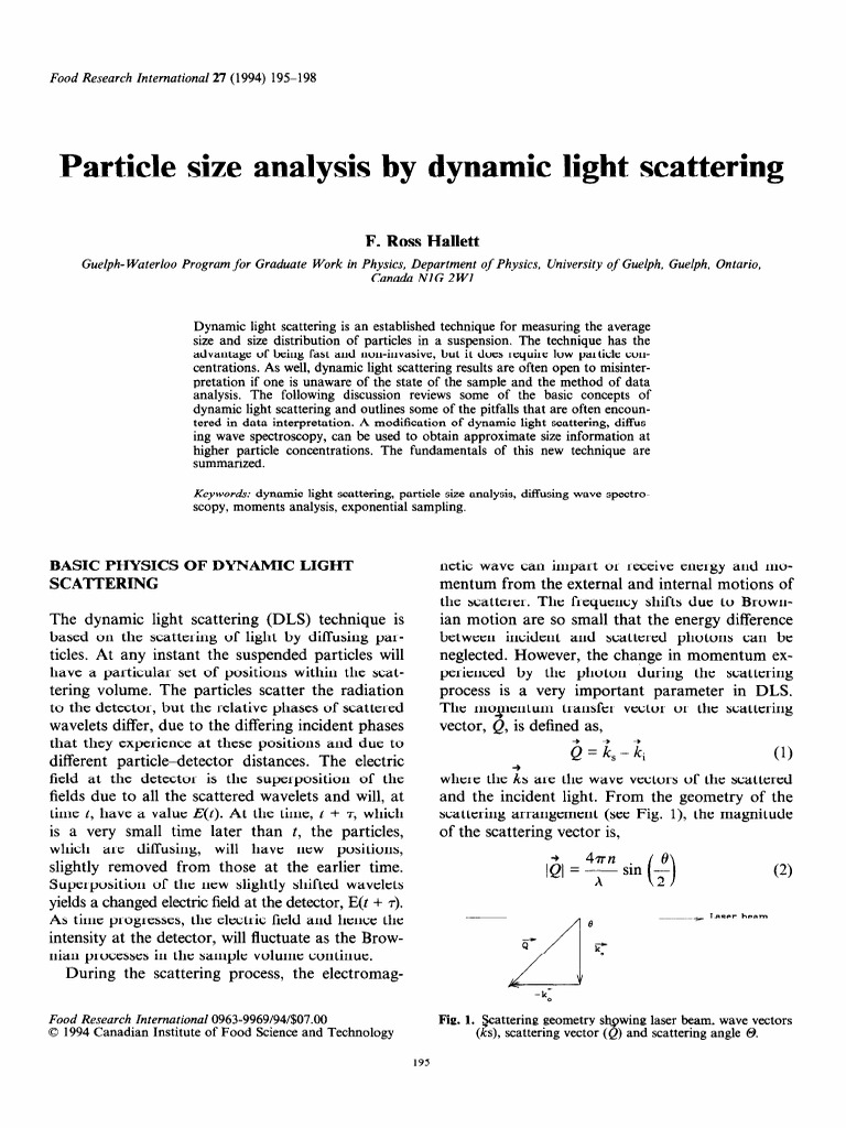 Particle Size Analysis by Dynamic Light Scattering | PDF | Scattering | Physics