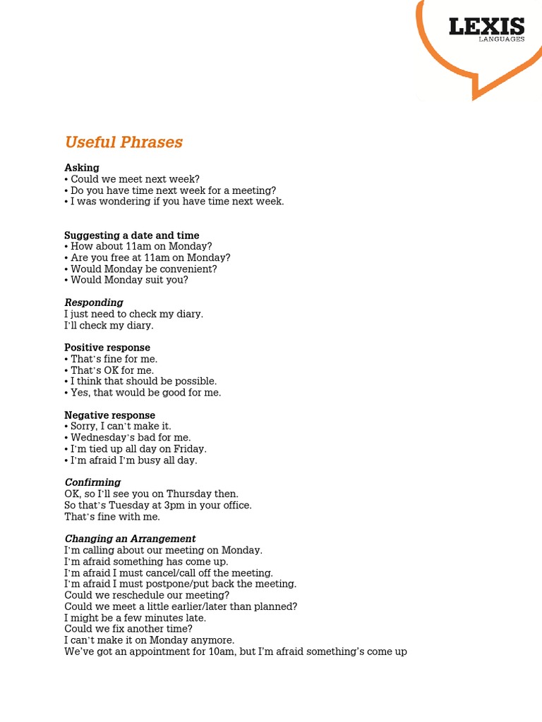 Appointments and Arrangements Phrases | PDF