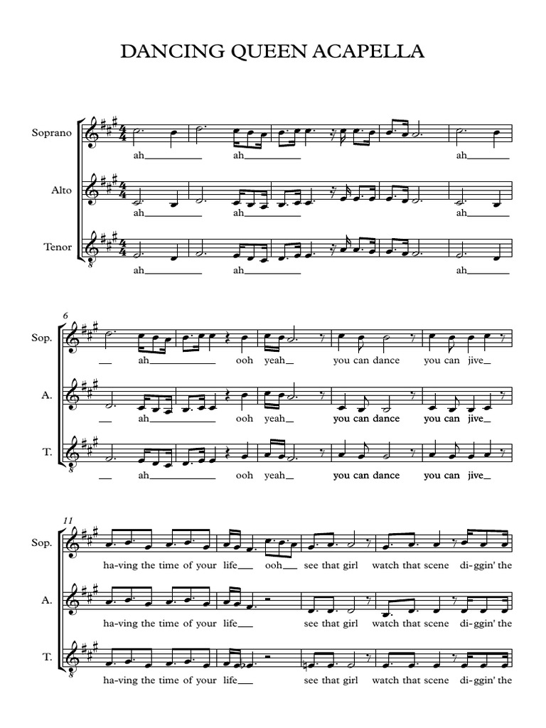 DANCING QUEEN ACAPELLA - Arreglo Ensamble - Partitura Completa | PDF