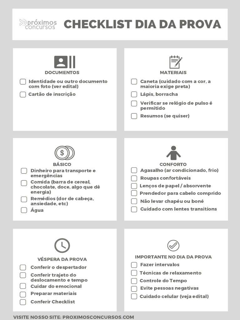 Checklist Dia Da Prova Proximos | PDF