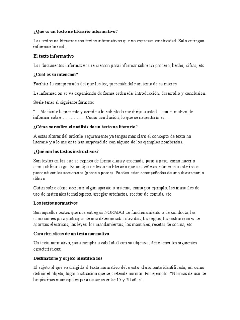 Qué Es Un Texto No Literario Informativo | PDF