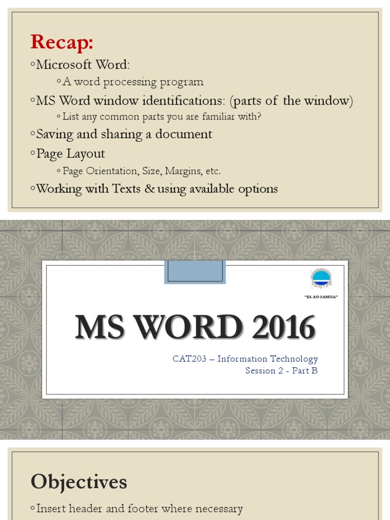 Session 2B - MS Word 2016 | PDF | Microsoft Word | Writing