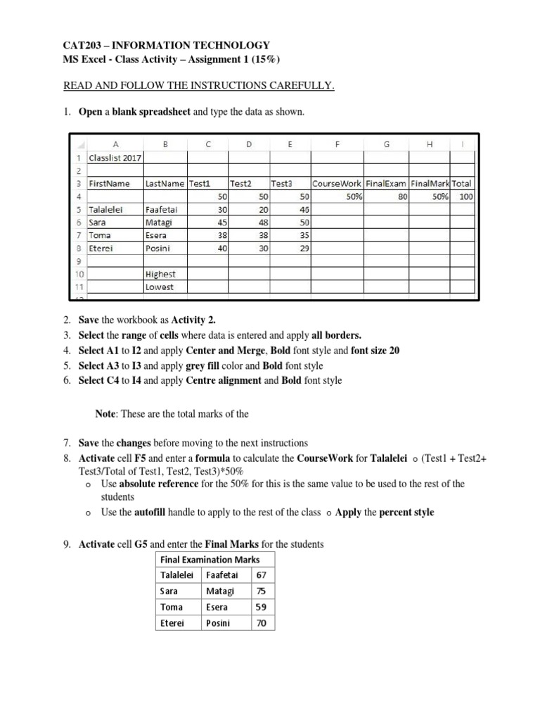MS Excel - Activity - Assignment 1 2022 | Download Free PDF ...