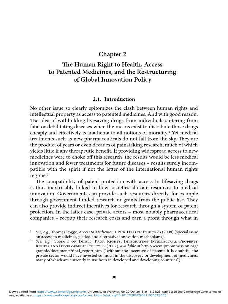 TH e Human Right To Health, Access To Patented Medicines, and The ...