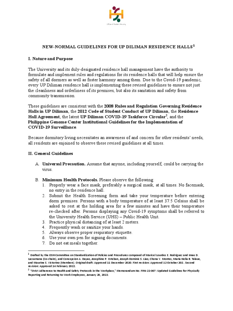 New Normal Guidelines For UPD Residence Halls - 14feb2022 | PDF ...