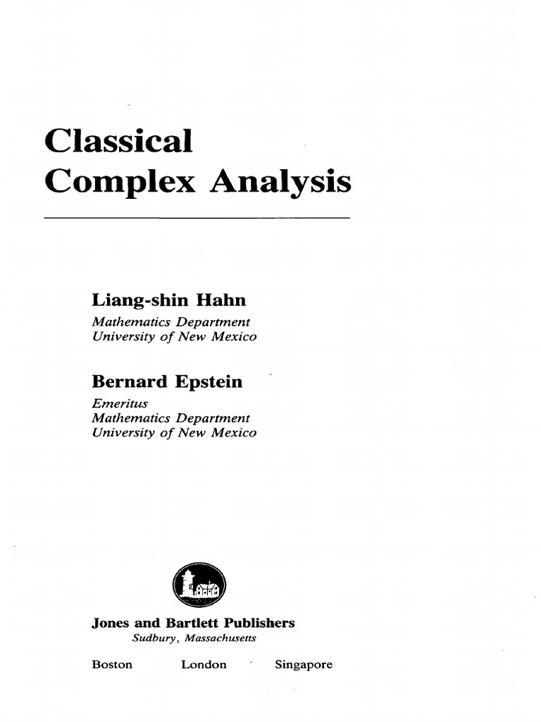 Classical Complex Analysis: Liang-Shin Hahn | PDF | Complex Number | Mathematical Analysis