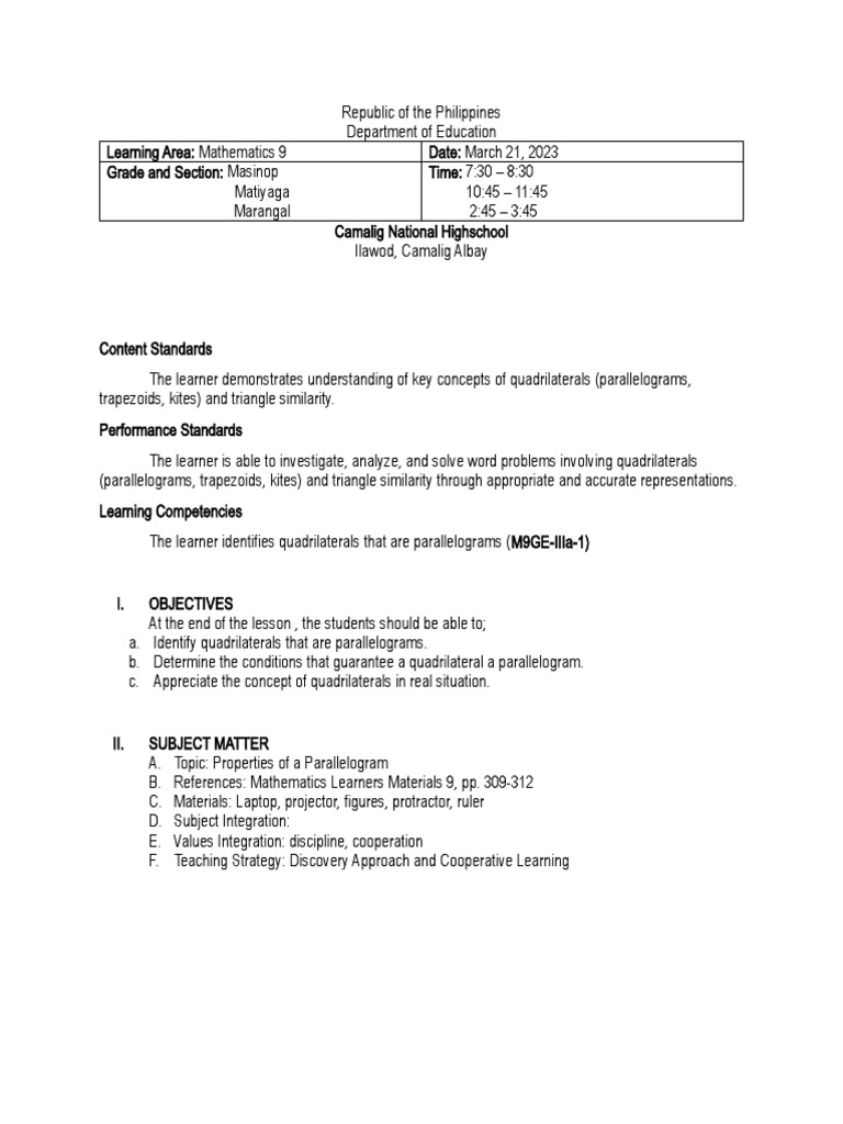 Grade 9 Math: Parallelograms | PDF | Rectangle | Elementary Geometry