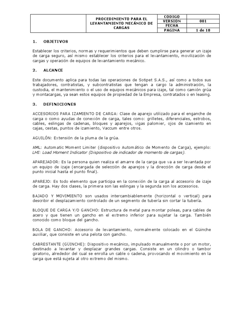 P-SI-017 Procedimiento para El Levantamiento Mecánico de Cargas ...