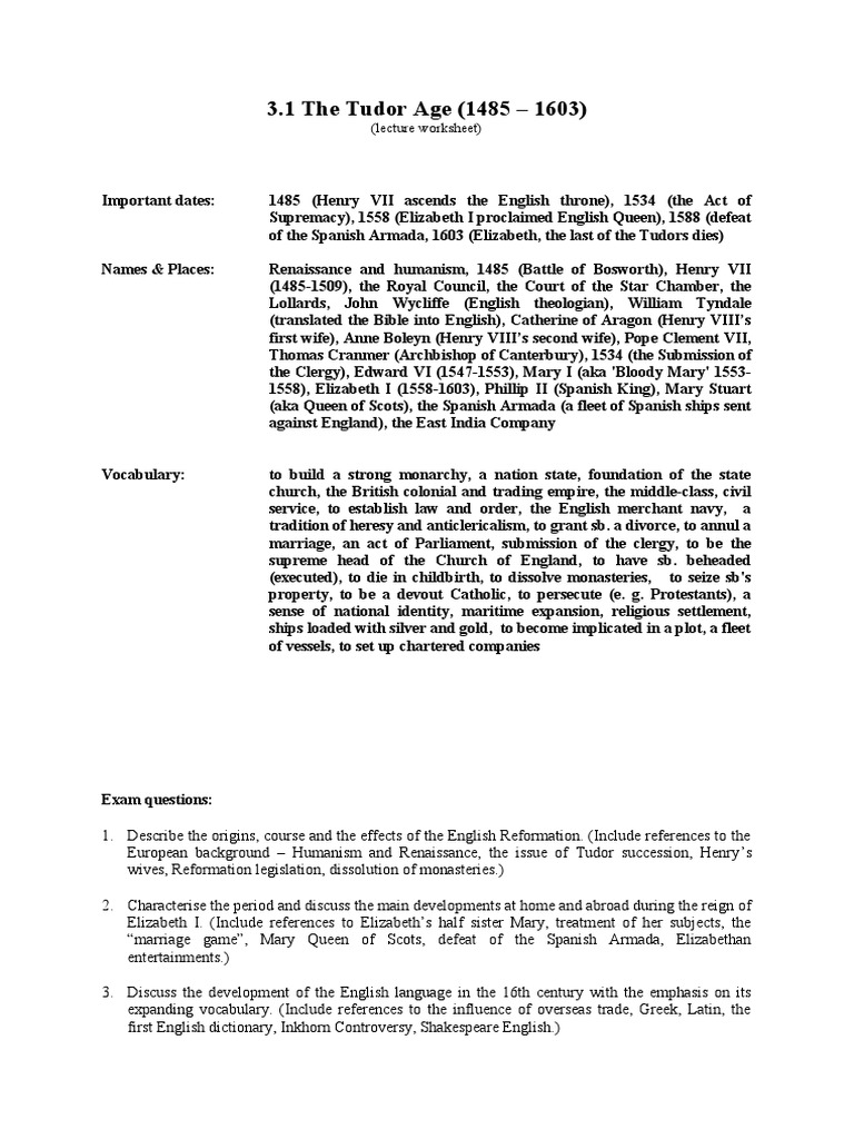 Tudor Age: Key Events & Figures | PDF | House Of Tudor | Kingdom Of England