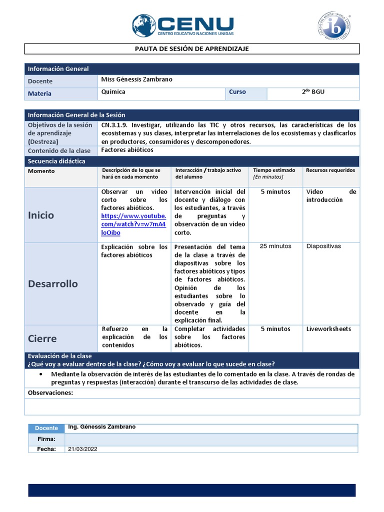 Planificacion Clase Demostrativa | Descargar gratis PDF | Modificación de comportamiento | Cognición