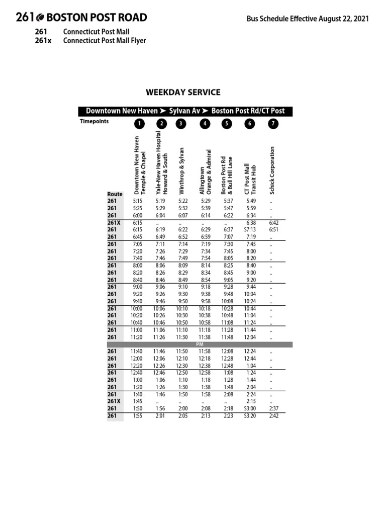 Weekday Service: Downtown New Haven Sylvan Av Boston Post RD/CT Post | PDF | New Haven | Public ...
