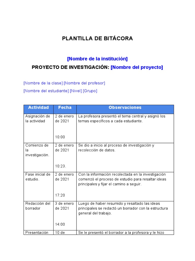 Plantilla de Bitácora de Investigación | PDF | Crecimiento personal y ...