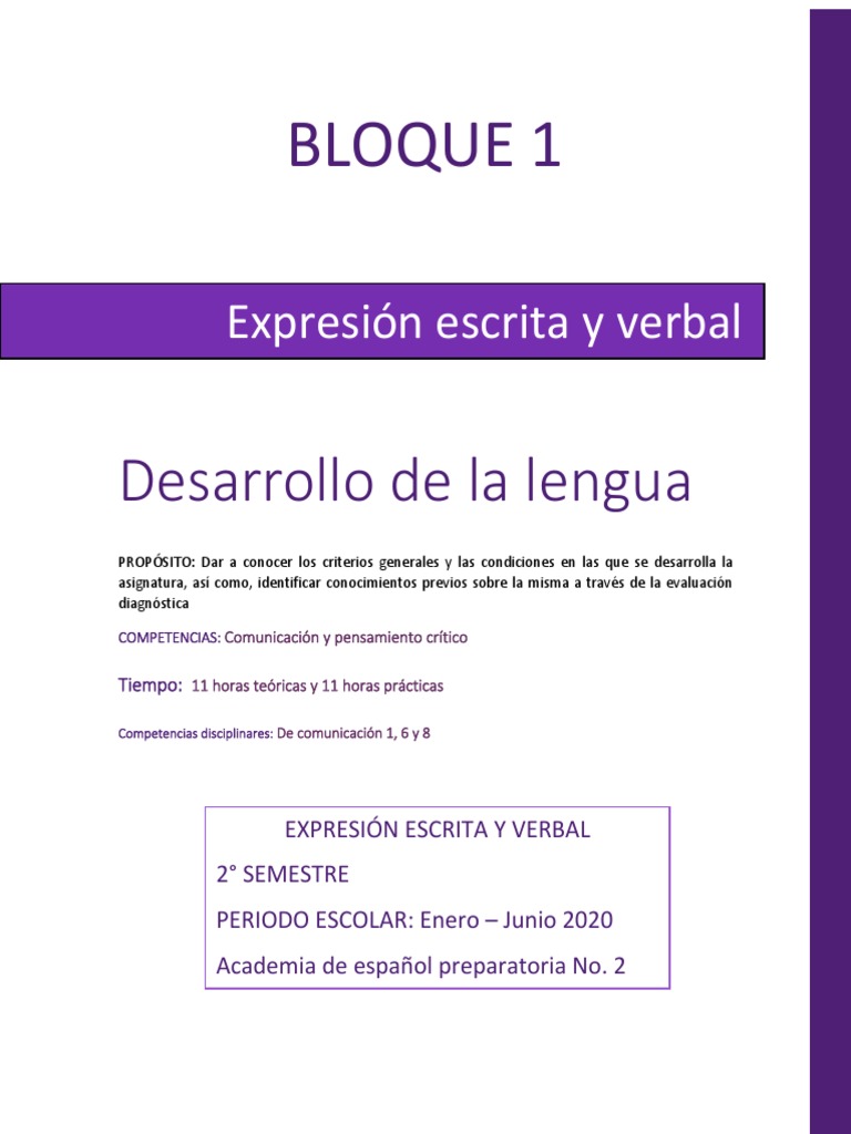 Bloque 1 Expresion Escrita y Verbal | PDF | Verbo | Adjetivo