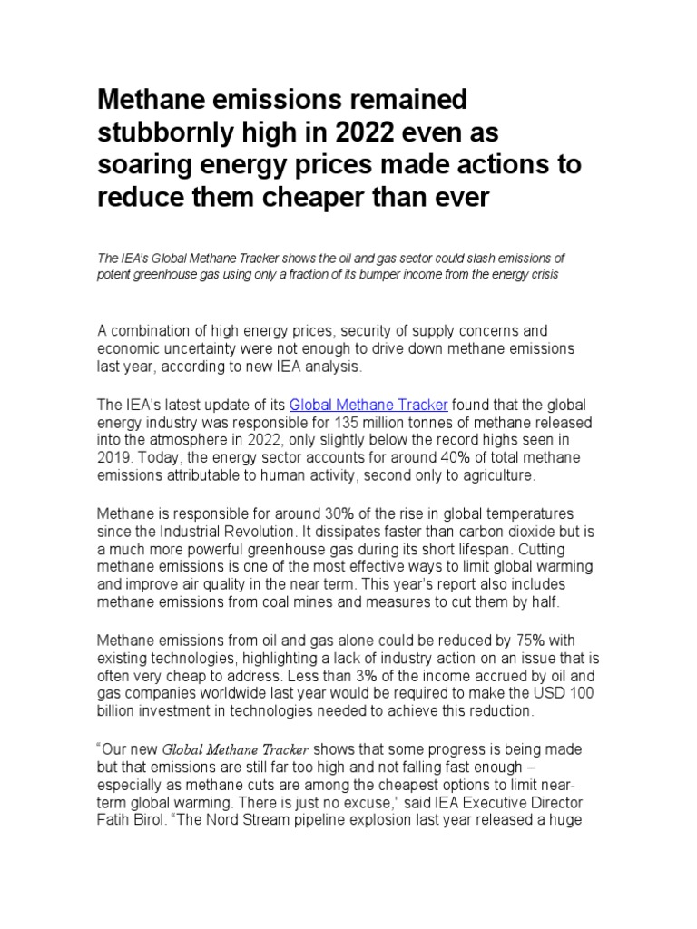 IEA report: Methane emissions remained high in 2022 despite soaring ...